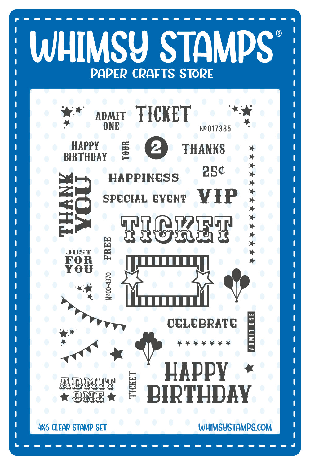Ticket to Celebrate Clear Stamps | Whimsy Stamps