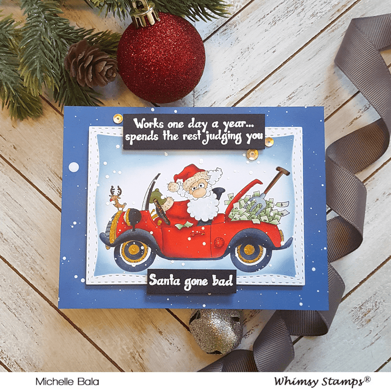 Greedy Santa Rubber Cling Stamp– Whimsy Stamps