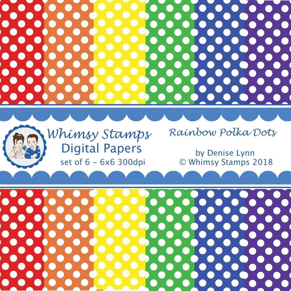 Rainbow Polka Dots Papers - Digital Papers | Whimsy Stamps