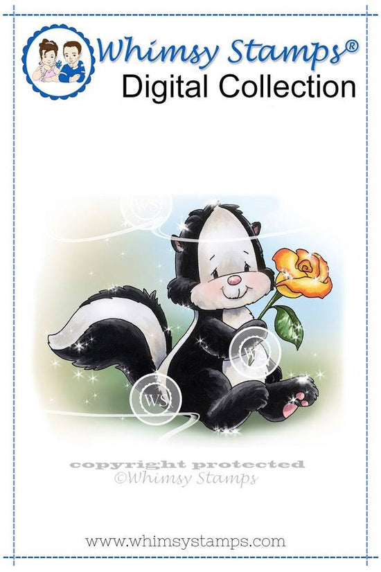 Skunk with Rose - Digital Stamp | Whimsy Stamps