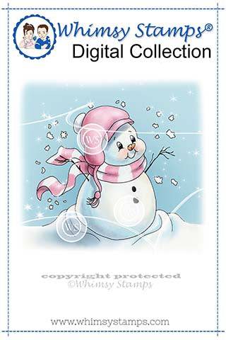 Snowman and Snowflakes - Digital Stamp | Whimsy Stamps